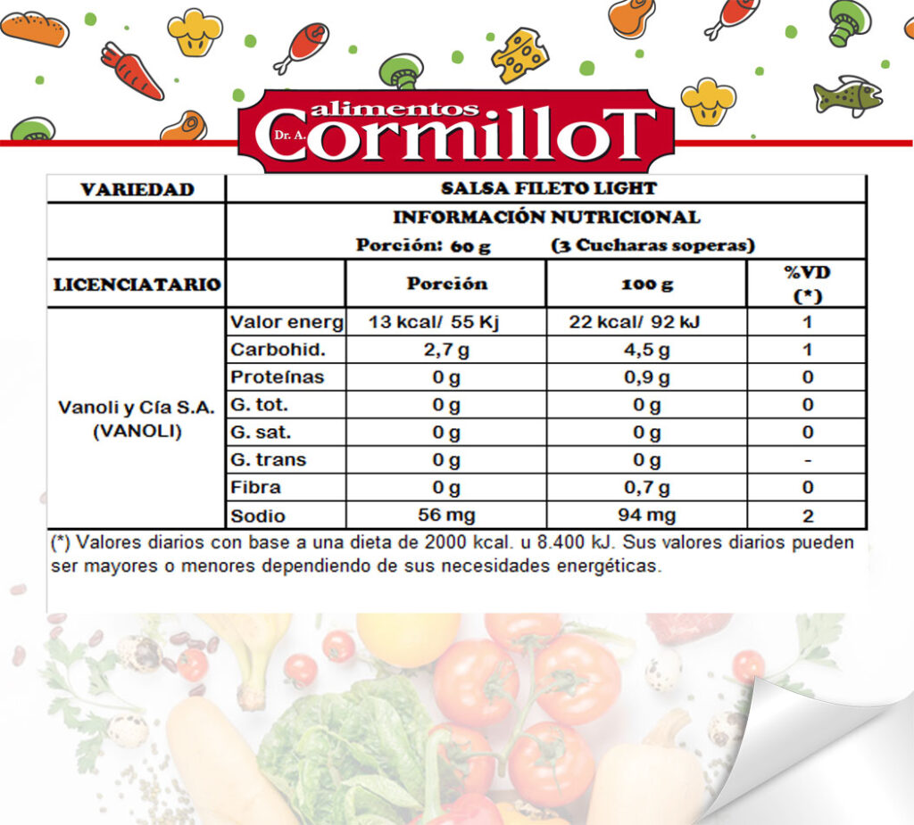 Salsa Filetto Light Frasco 340gr – Vanoli – Alimentos Cormillot